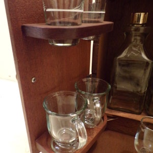 Vintage MCM Table Top Mini Bar Solid Wood 3 Decanters & Glassware - Etsy