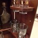 Vintage MCM Table Top Mini Bar Solid Wood 3 Decanters & Glassware - Etsy