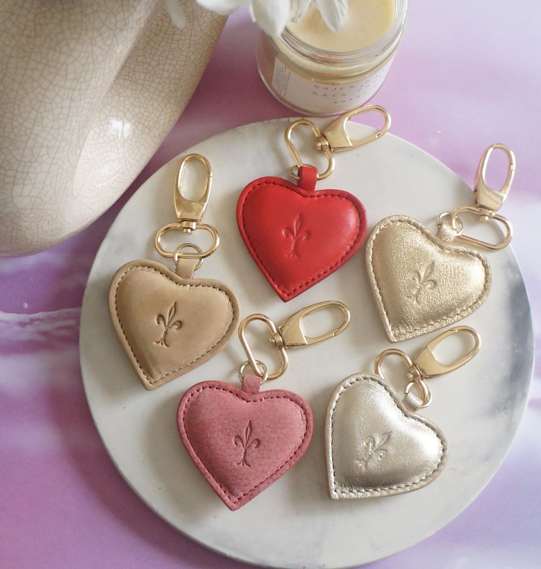 Personalized Pink and Red Shades Leather Heart Key Chain Handmade Full ...