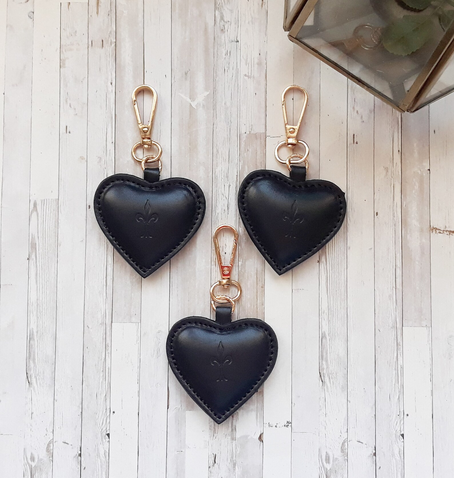 Smooth Black leather Heart key chain Handmade Genuine Leather | Etsy