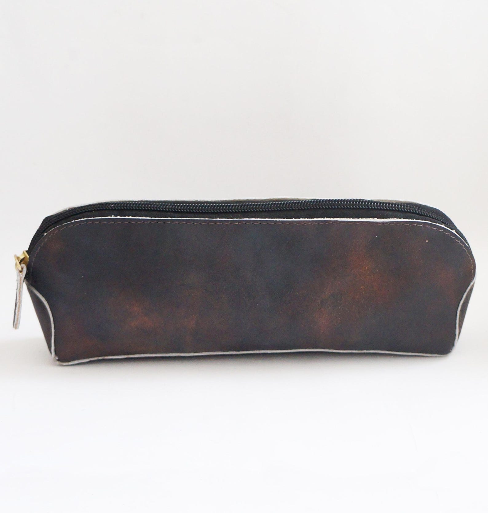 Personalized Leather Zipper Pen Case, Full-grain Leather Pencil Bag - Etsy
