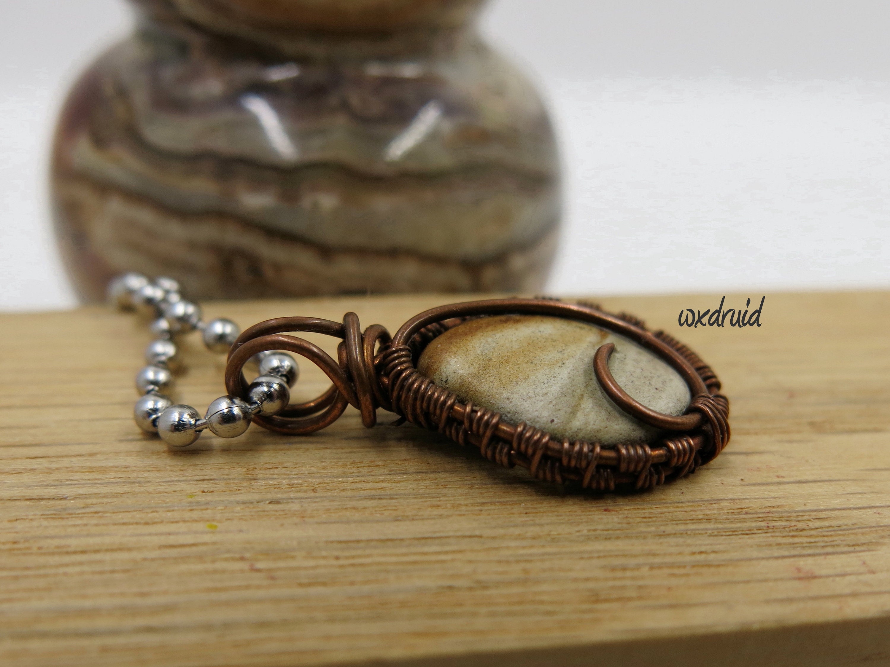 Wire Wrapped Pendant, Copper Wire Wrapped Pendant, Picture Jasper ...