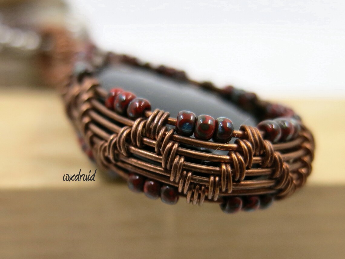 Wire Wrapped Agate Pendant, Copper Wire Wrapped Pendant, Black Dyed ...