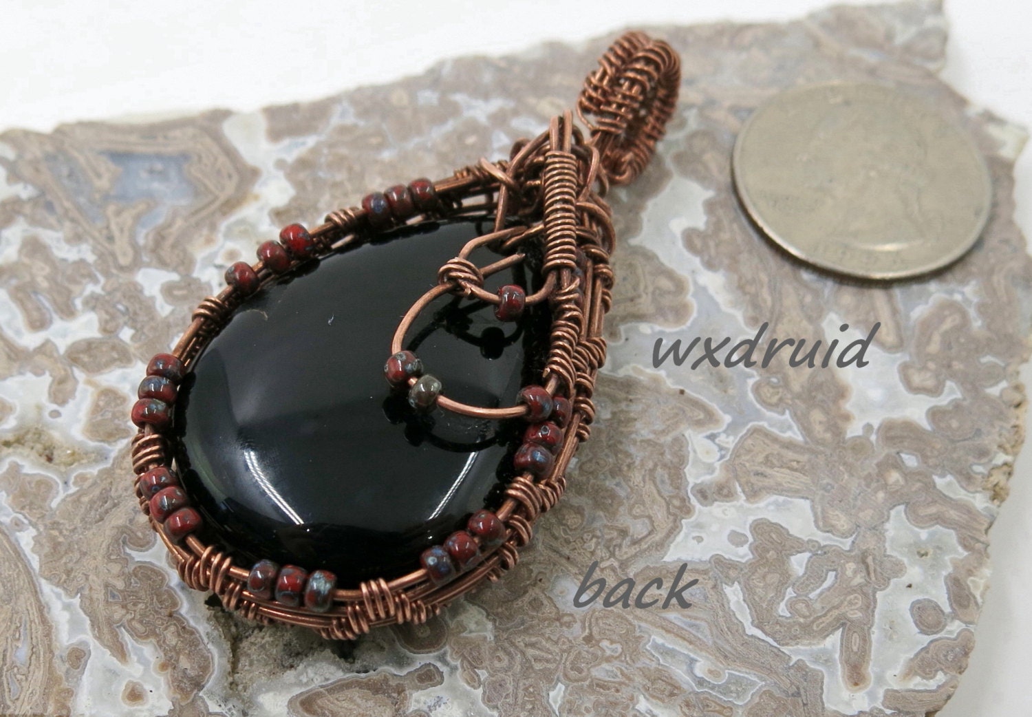 Wire Wrapped Agate Pendant, Copper Wire Wrapped Pendant, Black Dyed ...