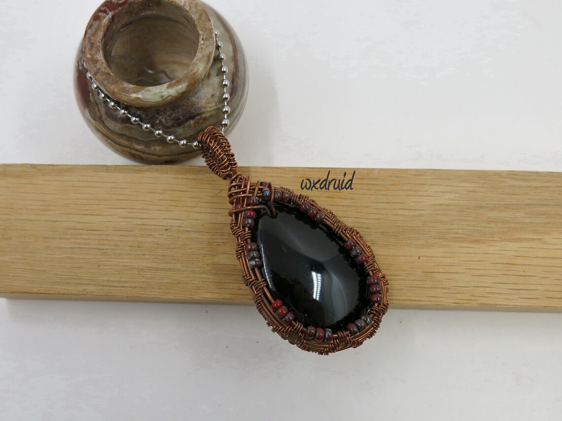 Wire Wrapped Agate Pendant, Copper Wire Wrapped Pendant, Black Dyed ...