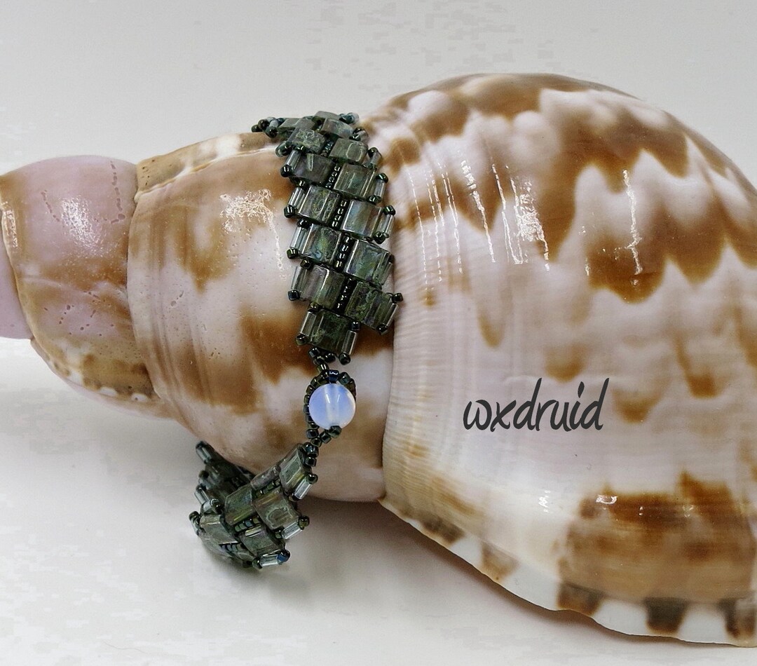 Beaded Down the Middle Bracelet. Bracelet Created With Green Patterned ...