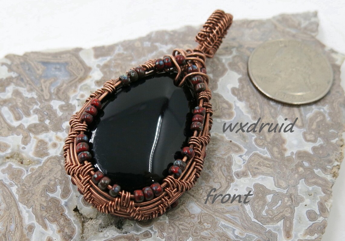 Wire Wrapped Agate Pendant, Copper Wire Wrapped Pendant, Black Dyed ...