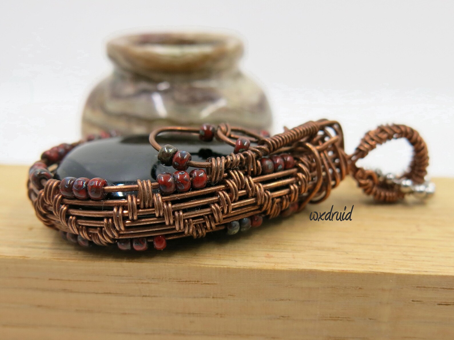 Wire Wrapped Agate Pendant, Copper Wire Wrapped Pendant, Black Dyed ...