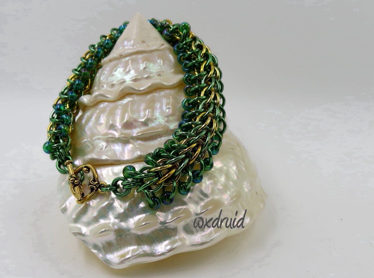 Beaded Chainmaille Bracelet, Gold and Green Full Persian Anodized ...