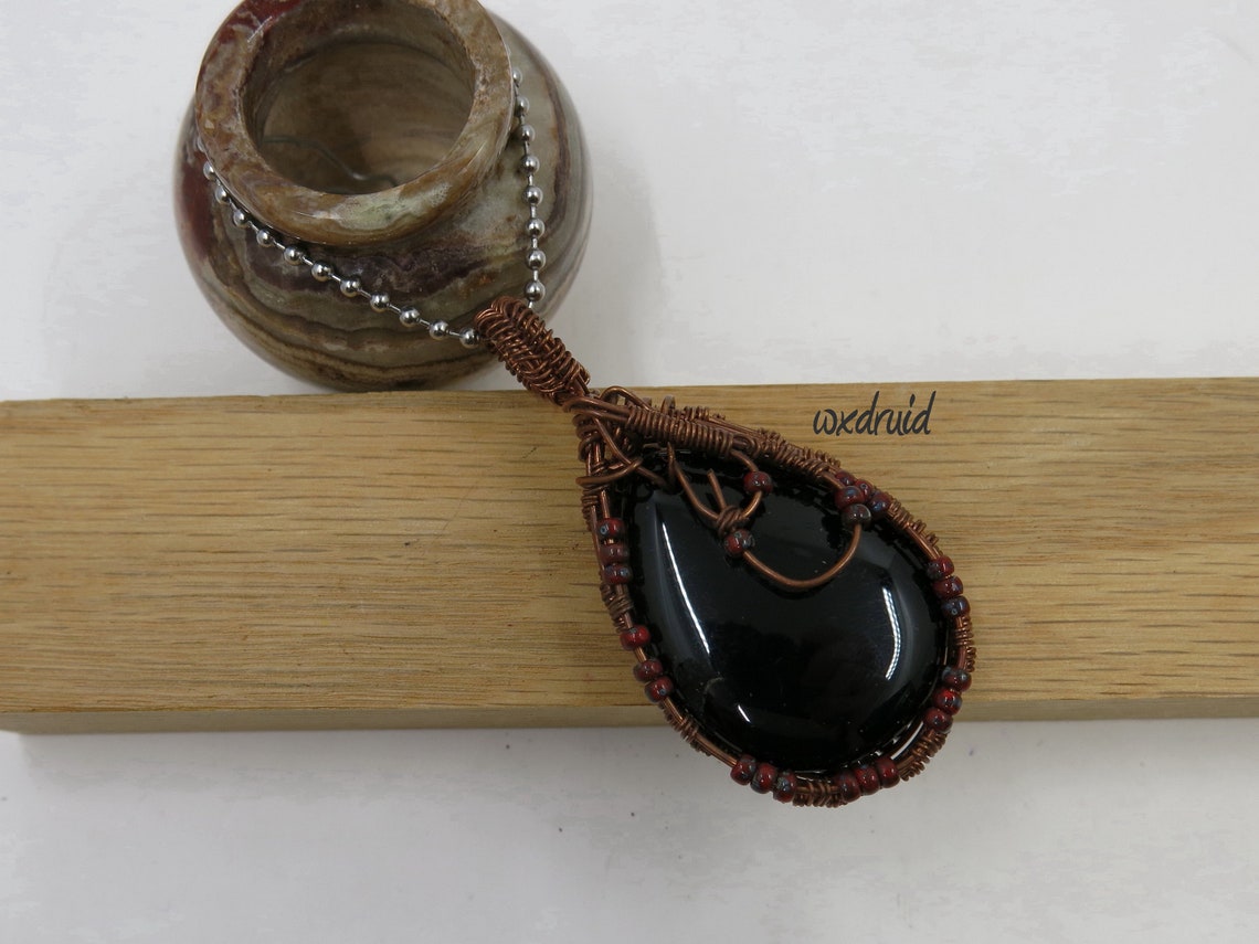 Wire Wrapped Agate Pendant, Copper Wire Wrapped Pendant, Black Dyed ...