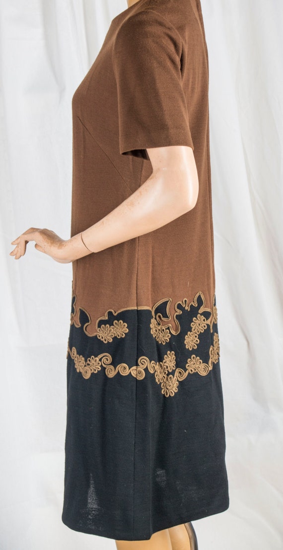Edith Flagg 1960s brown and black wool dress w/ flora… - Gem