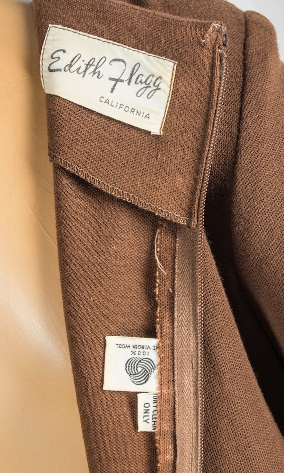 Edith Flagg 1960s brown and black wool dress w/ flora… - Gem