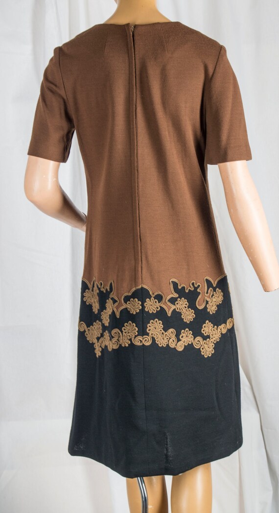 Edith Flagg 1960s brown and black wool dress w/ flora… - Gem