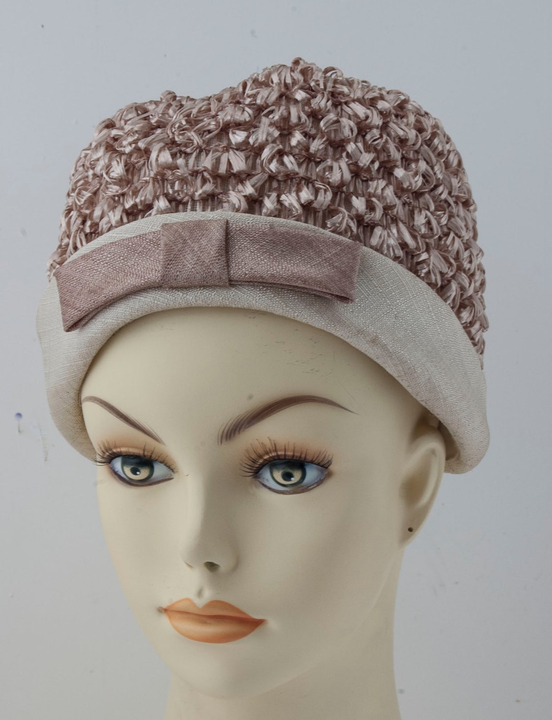 1960s Taupe and Mocha popcorn Ribbon Hat. Classy, Tasteful, Fun, Bucket ...