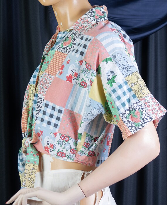 1970s patchwork, midriff, tie top. Boho, Daisy Duke - Gem