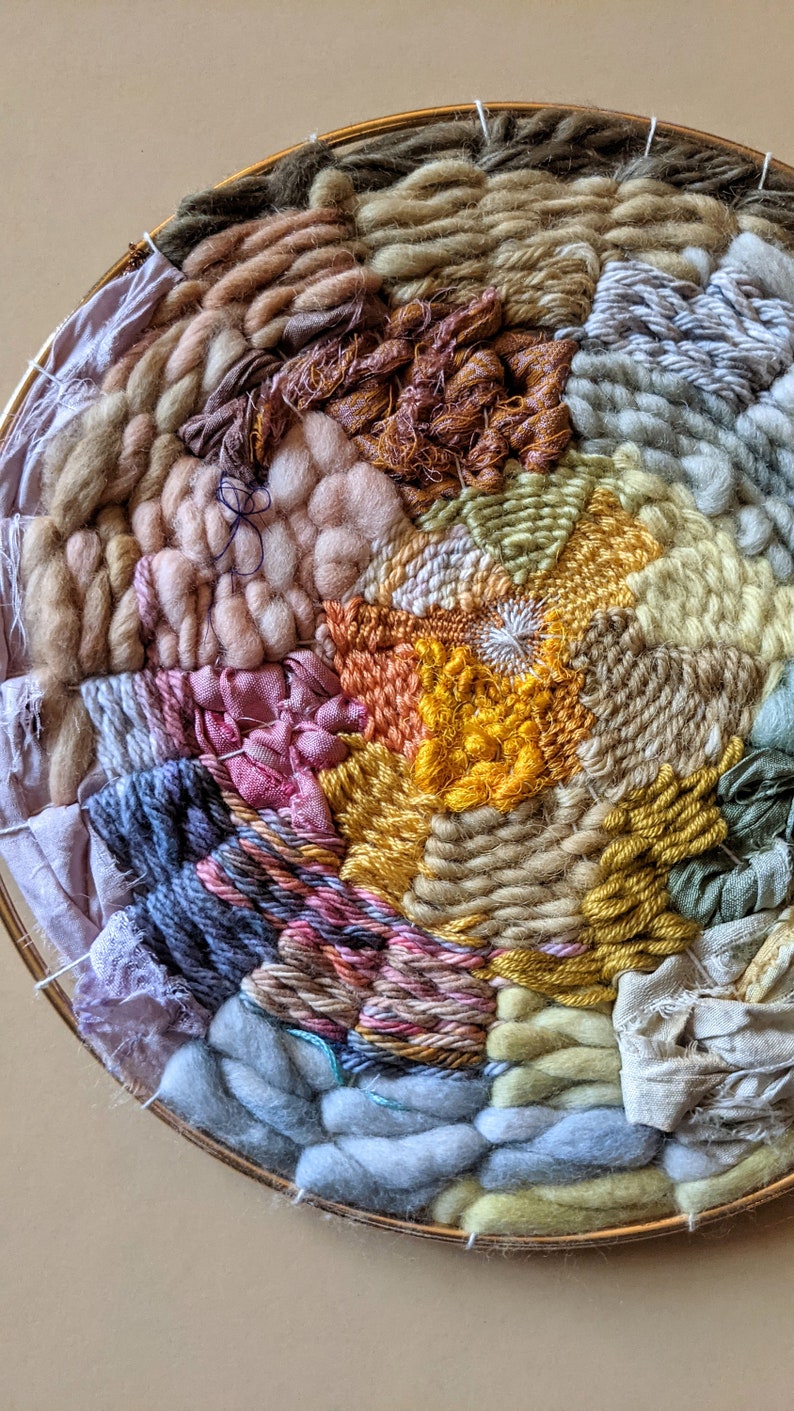Botanical Colors Weaving, 8 Brass Round Wall Hanging, Sari Silk Ribbon ...