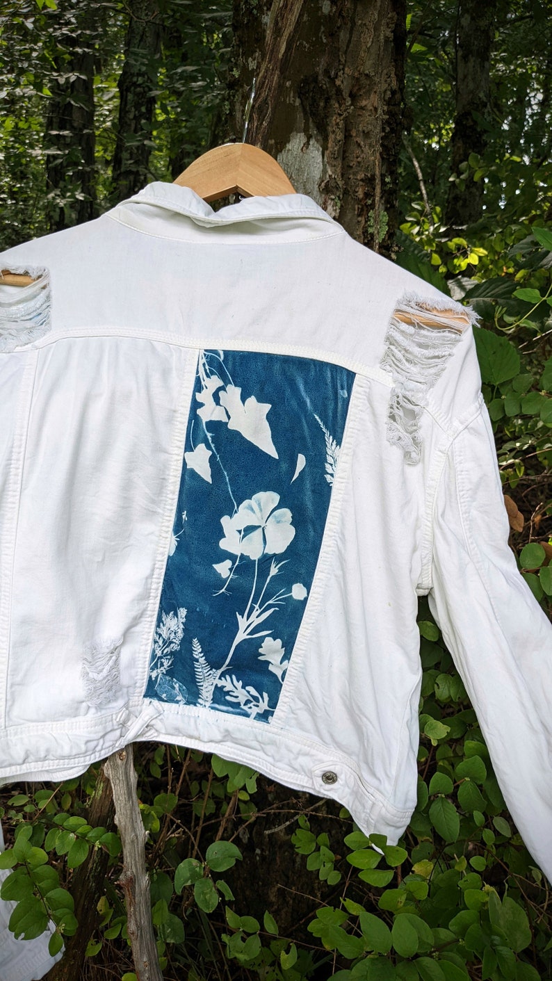 Distressed Denim Jacket With Cyanotype Panel, Reclaimed, Embroidery ...