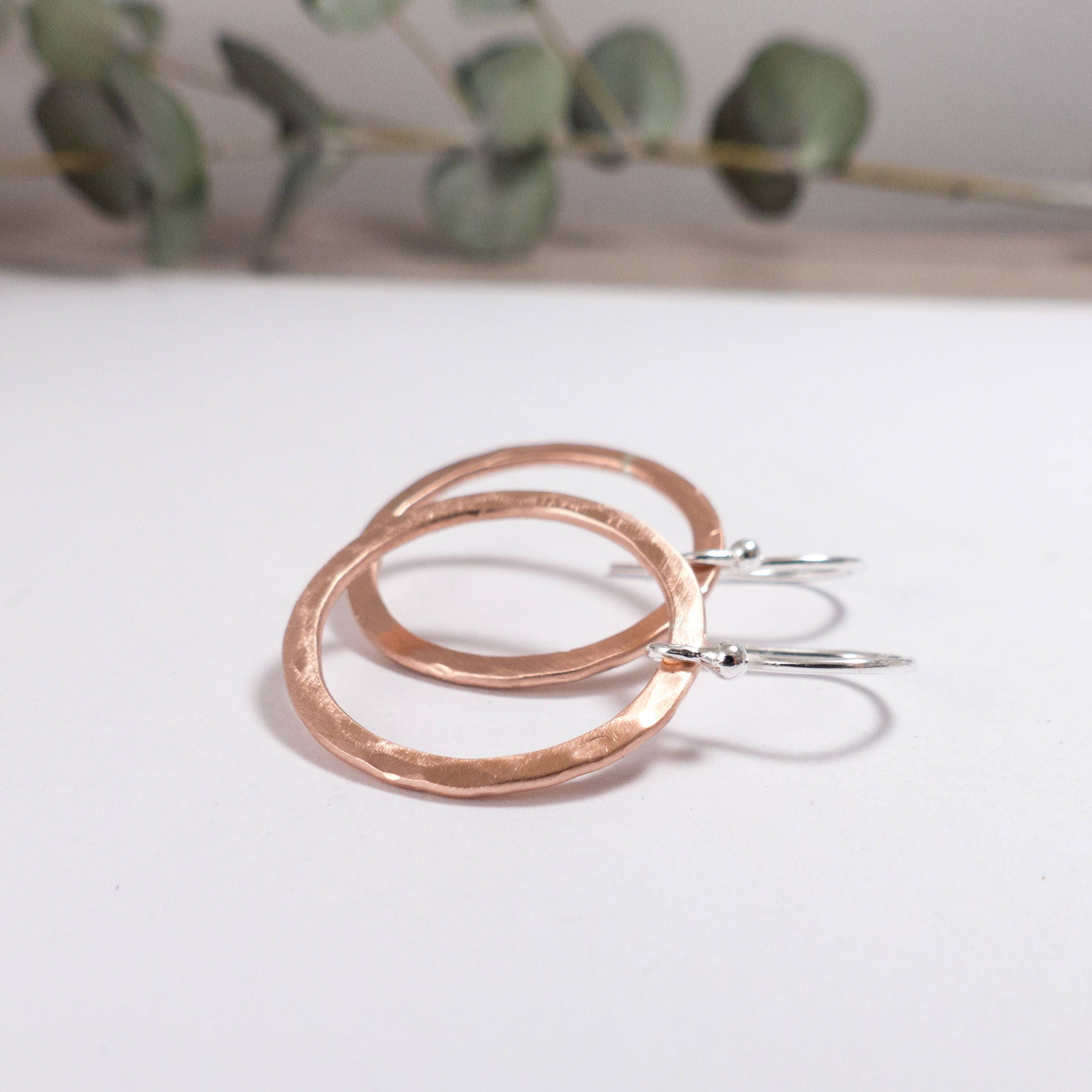 Copper Hoop Earrings - Hammered Copper Circle Ring Earrings - Rustic ...