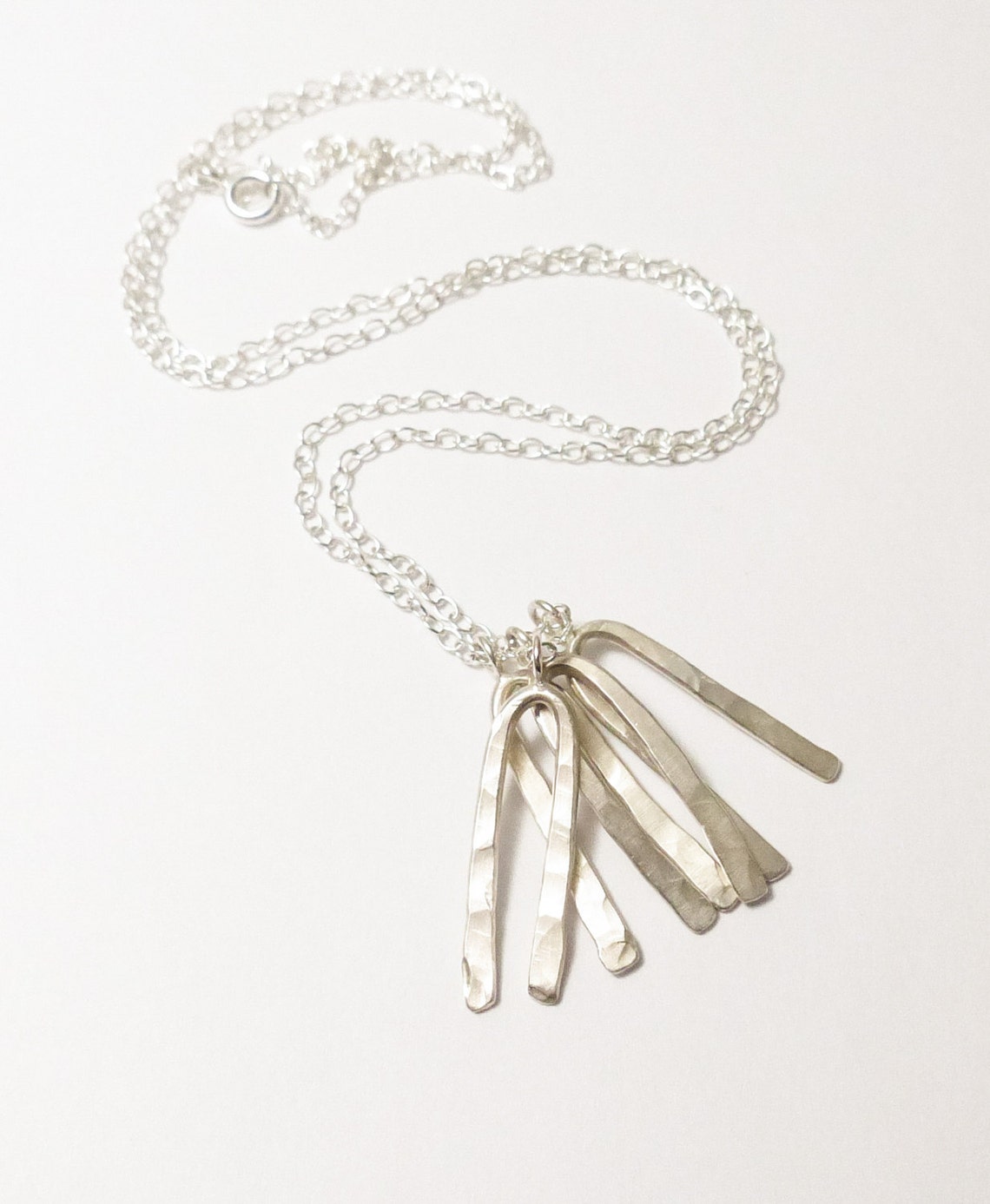 Silver Wishbone Necklace Long Silver Bar Necklace Modern | Etsy