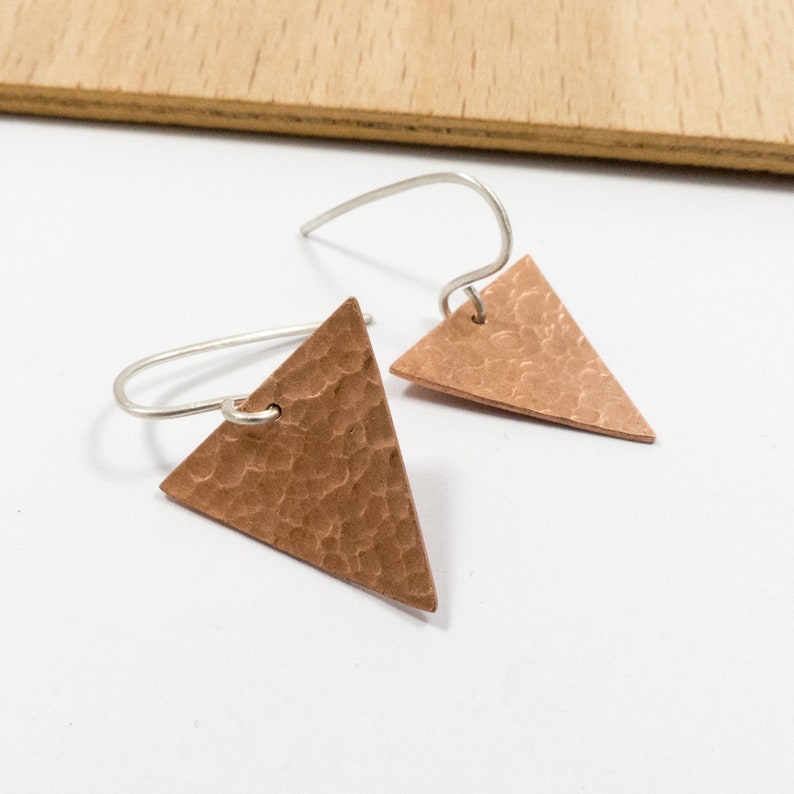 Hammered Copper Triangle Earrings Copper Jewellery - Etsy