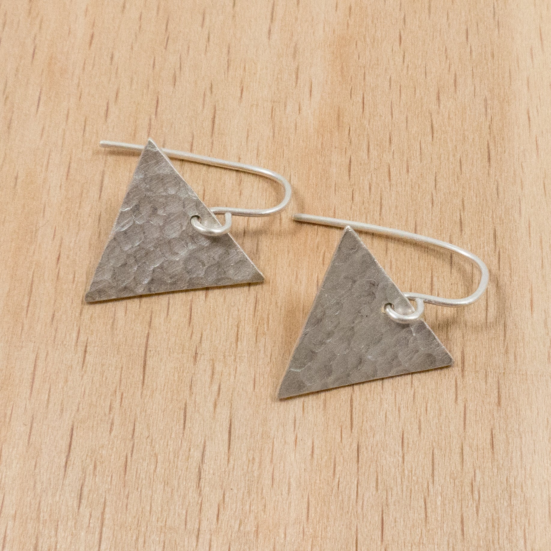 Silver Triangle Earrings - Hammered Silver Earrings - Triangle Dangle ...