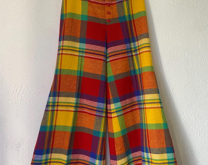 1970s Vintage Super Wide Bellbottoms Rainbow Plaid Pants High Rise ...