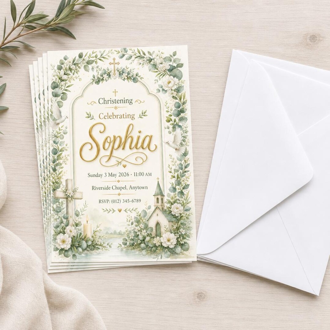 Floral Cross Invitation - Personalized Printed Child's Christening or ...