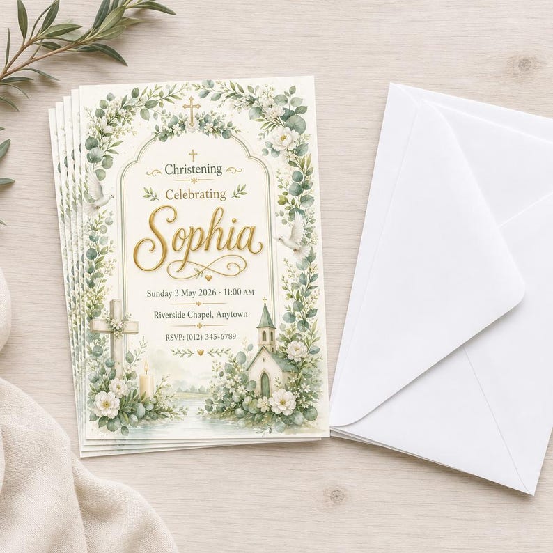Floral Cross Invitation - Personalized Printed Child's Christening or ...