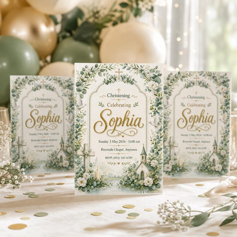 Floral Cross Invitation - Personalized Printed Child's Christening or ...