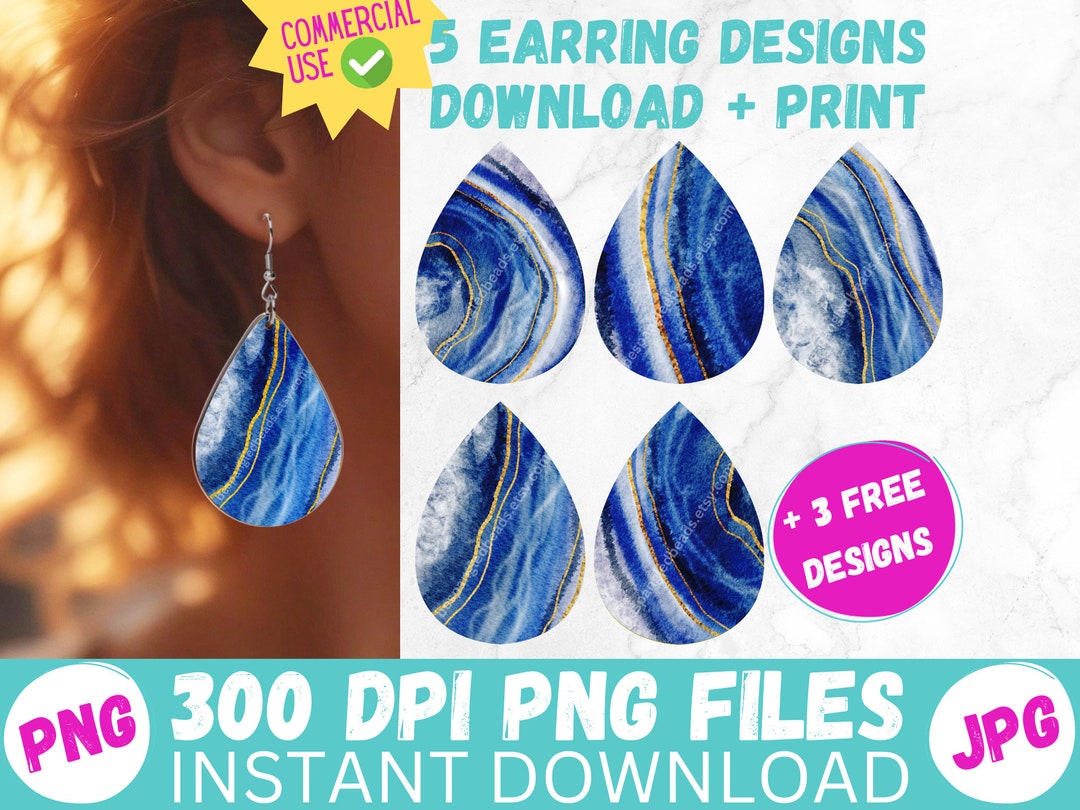 Sublimation Earring Designs PRINTABLE Teardrop Earring PNG Royal Blue ...