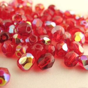 Ruby Red A/B Czech Glass Beads 4mm or 6mm Fire Polished Aurora Borealis ...