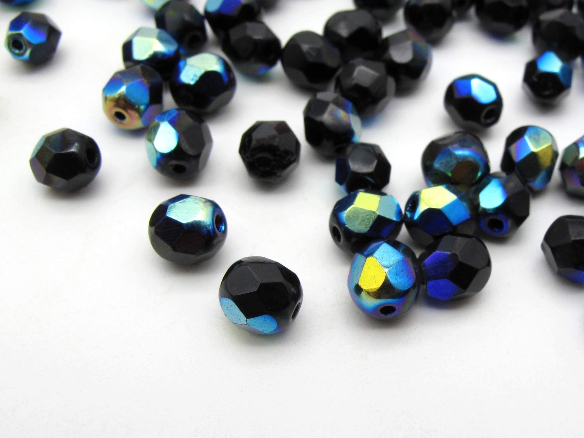 Jet Black A/B 4mm 6mm 8mm Czech Glass Beads - Fire Polished Aurora ...