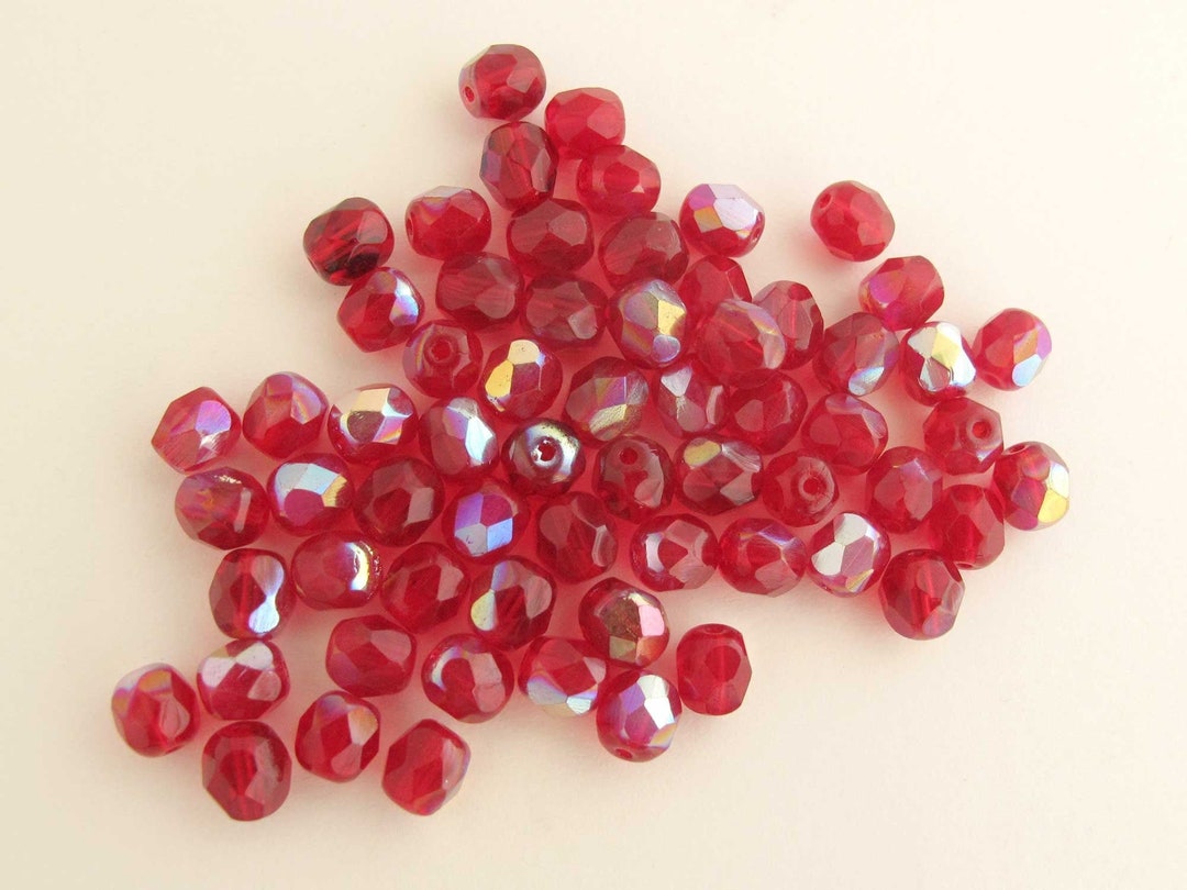 Ruby Red A/B Czech Glass Beads 4mm or 6mm Fire Polished Aurora Borealis ...