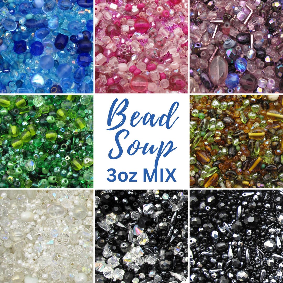 Bead Soup Bead Mix 3oz - Glass Beads Bulk Multicolor Beads Surprise ...