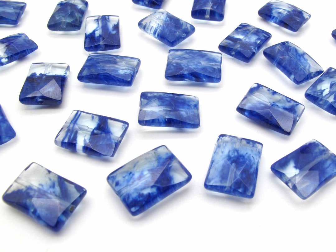 Blueberry Quartz 10x14 Mm Cobalt Blue Glass Faceted Rectangle Beads ...