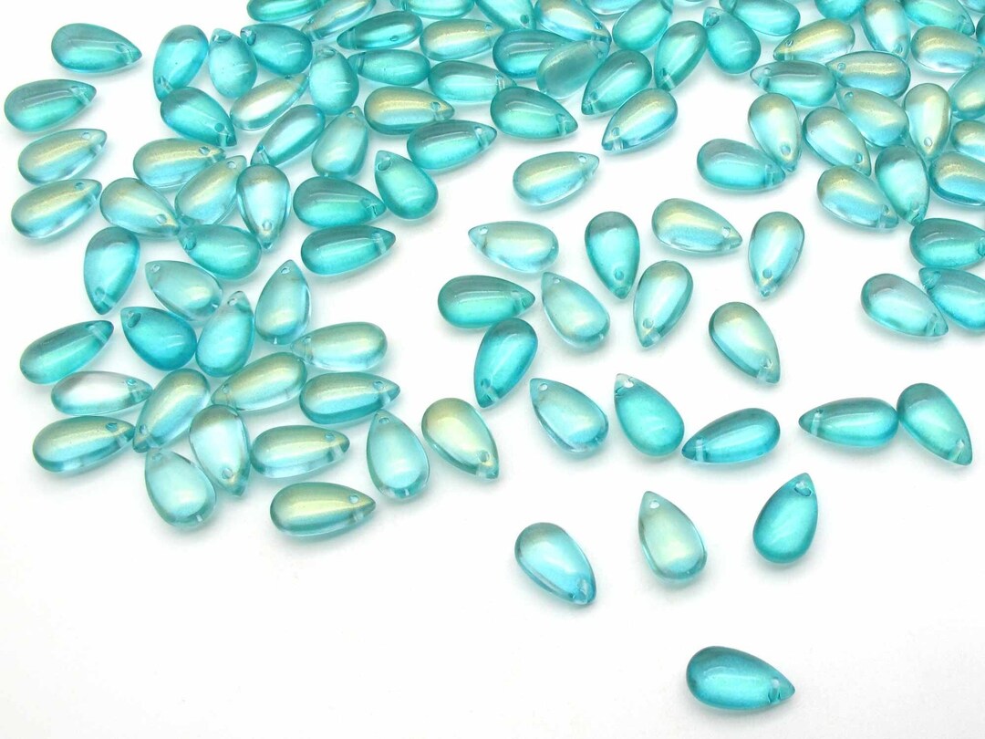 Mermaid Beads Aqua Blue Drops 8x14mm Smooth Glass Teardrop Briolettes ...