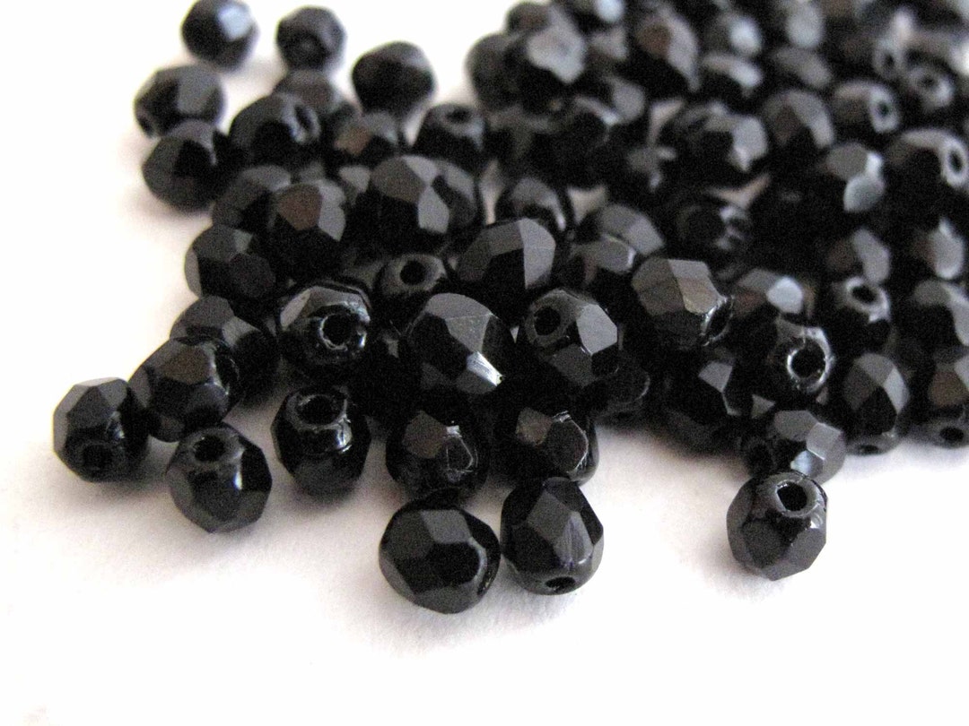 Jet Black Czech Glass Beads 3mm 4mm 6mm 8mm Fire Polished Round Faceted ...