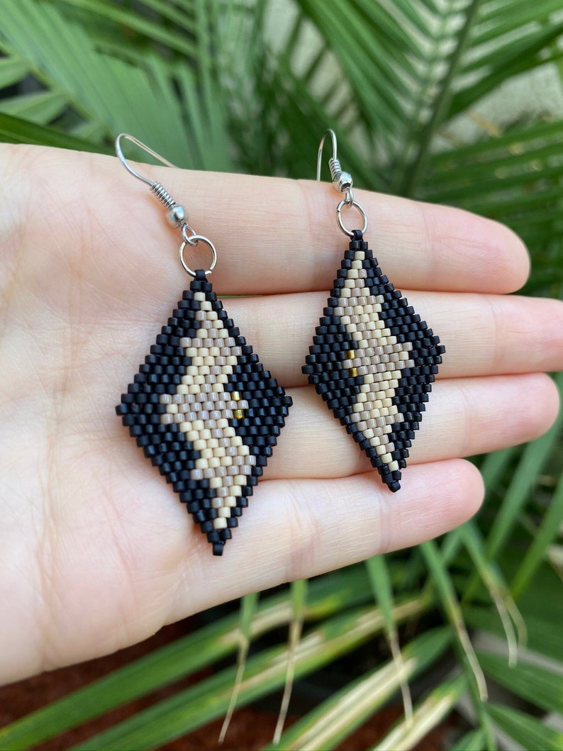 Beaded Bat Earrings, Brown Bat on Black, Flying Bat, Handwoven Seed ...