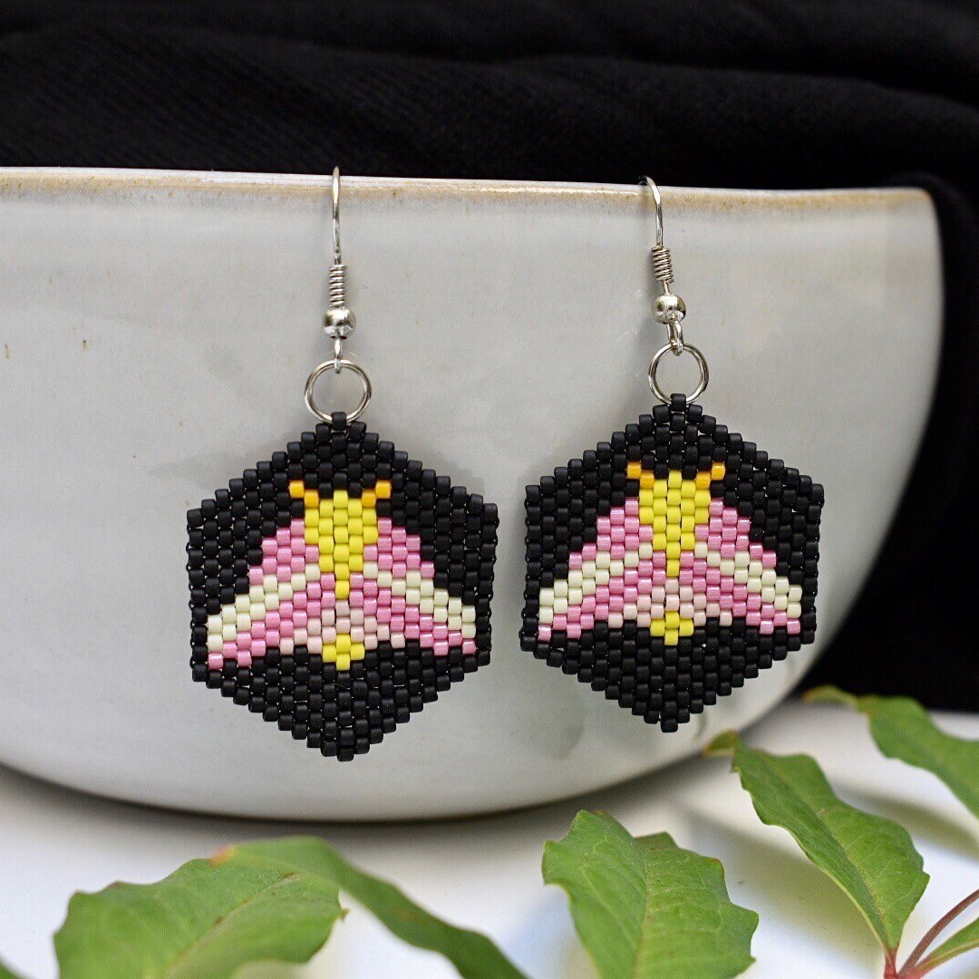 Beaded Rosy Maple Moth Earrings: Handwoven Seed Bead Insect Jewelry - Etsy