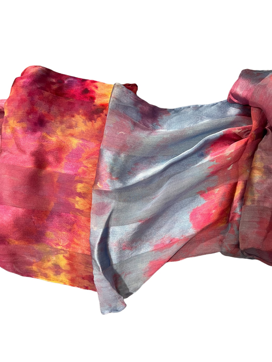 Silk Scarfraspberry and Sky Blue Silk Scarf Make a Luscious - Etsy