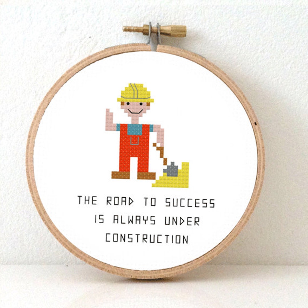 Construction Worker Cross Stitch Pattern, Road to Success Quote (2-pack ...