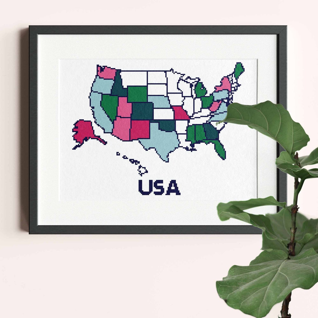ORIGINAL USA XL Map Cross Stitch Pattern. Stitch as You Travel Tracker ...
