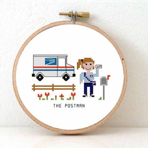 4 X Postman Cross Stitch Pattern | Delivery Guy or Lady Gift Idea | Us ...