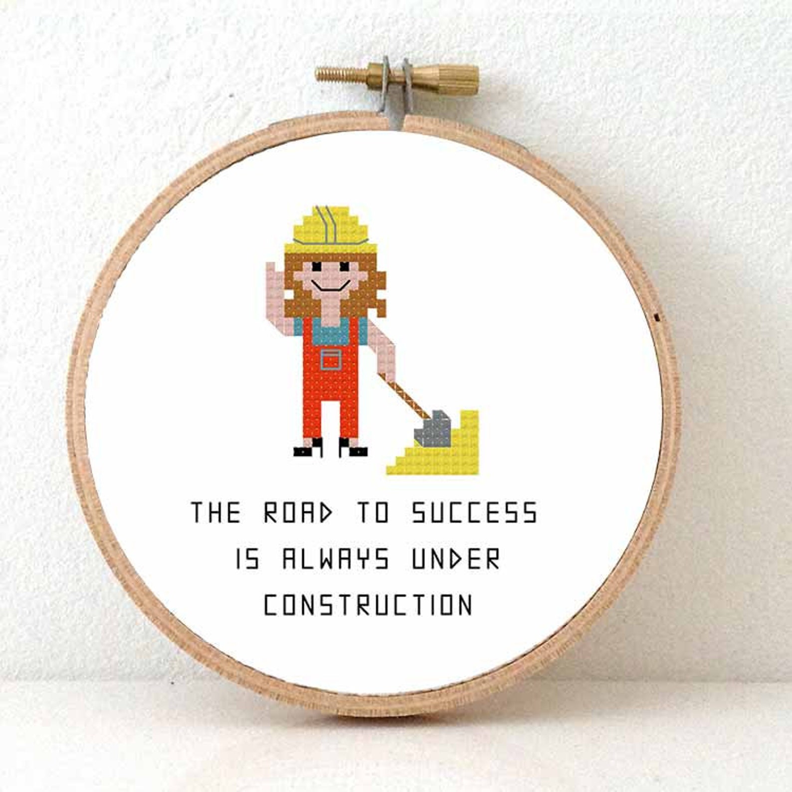 Construction Worker Cross Stitch Pattern, Road to Success Quote (2-pack ...