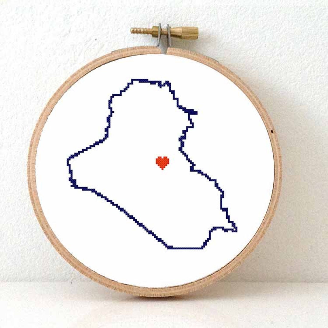 IRAQ Map Cross Stitch Pattern. Iraq Needlepoint Pattern Highlighting ...