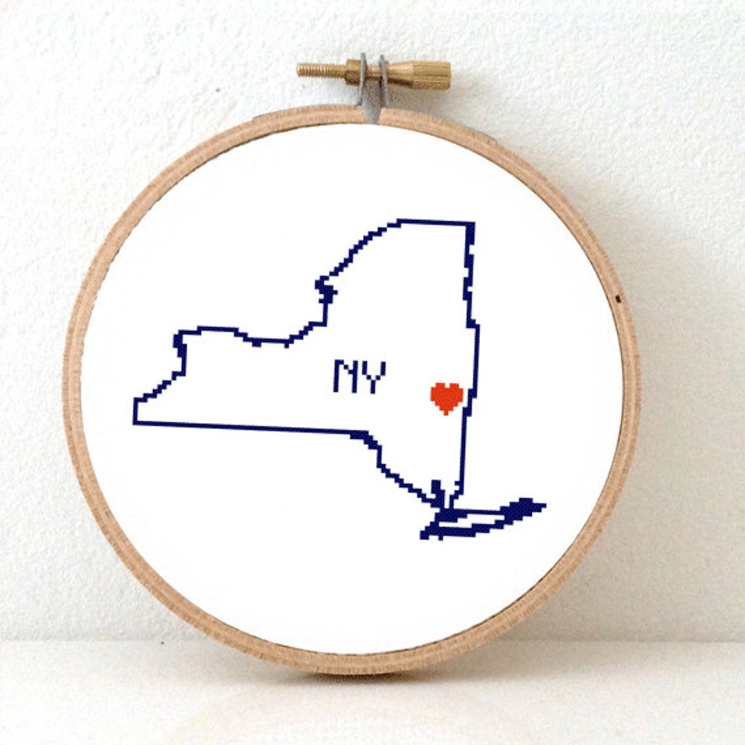 New York Map Cross Stitch Pattern. NY State Needlepoint Pattern With ...