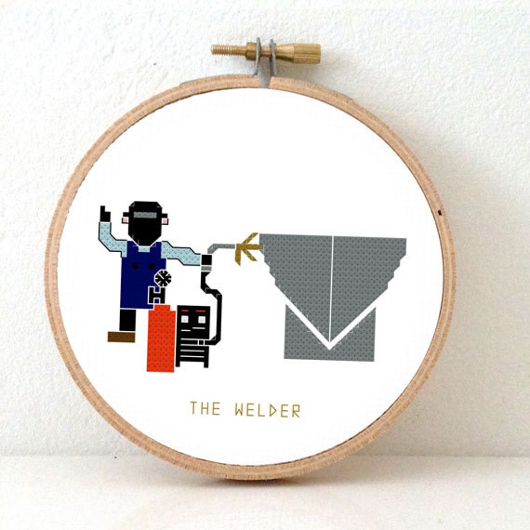 2 X Welder Cross Stitch Pattern | Male and Female Welder Cross Stitch ...
