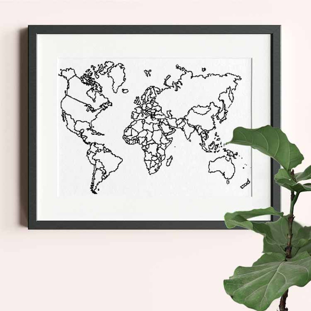 XL World Map Cross Stitch Pattern With Country Map Outlines. - Etsy