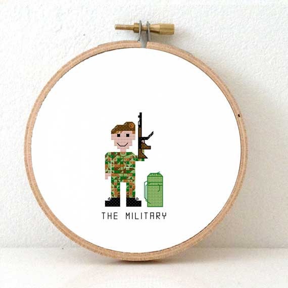 2 X Military Cross Stitch Pattern | Male and Female Soldier Cross ...