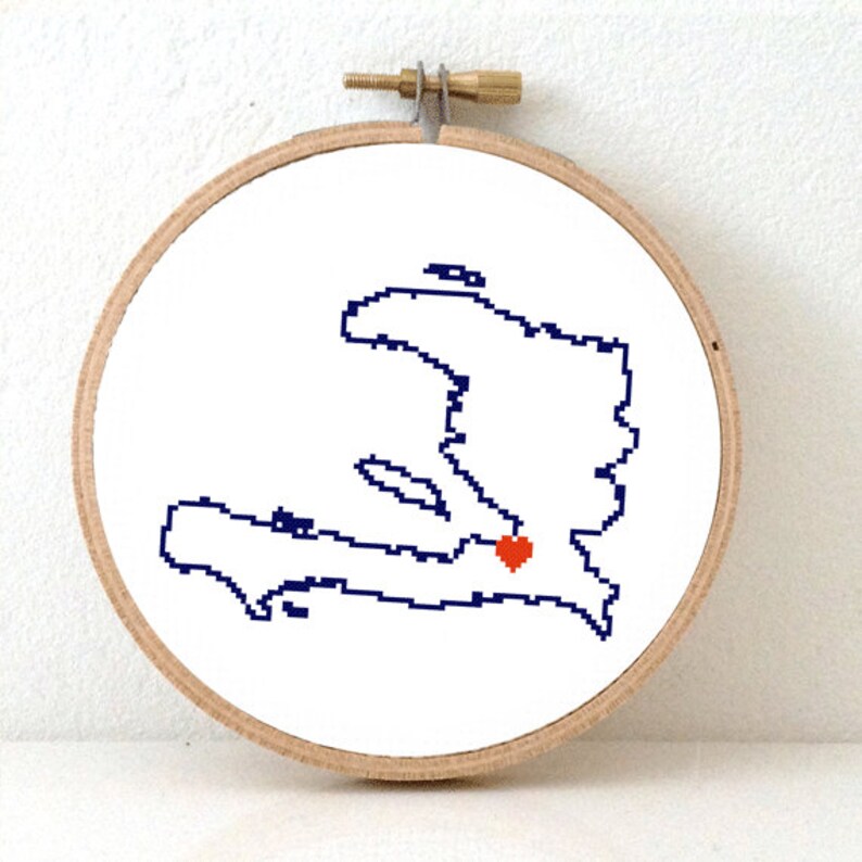 HAITI Map Cross Stitch Pattern With Port-au-prince. Easy Embroidery ...
